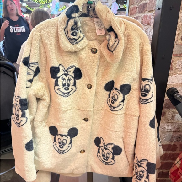 Disney | Jackets & Coats | Disney Cream And Black Mickey Mouse Puffer ...